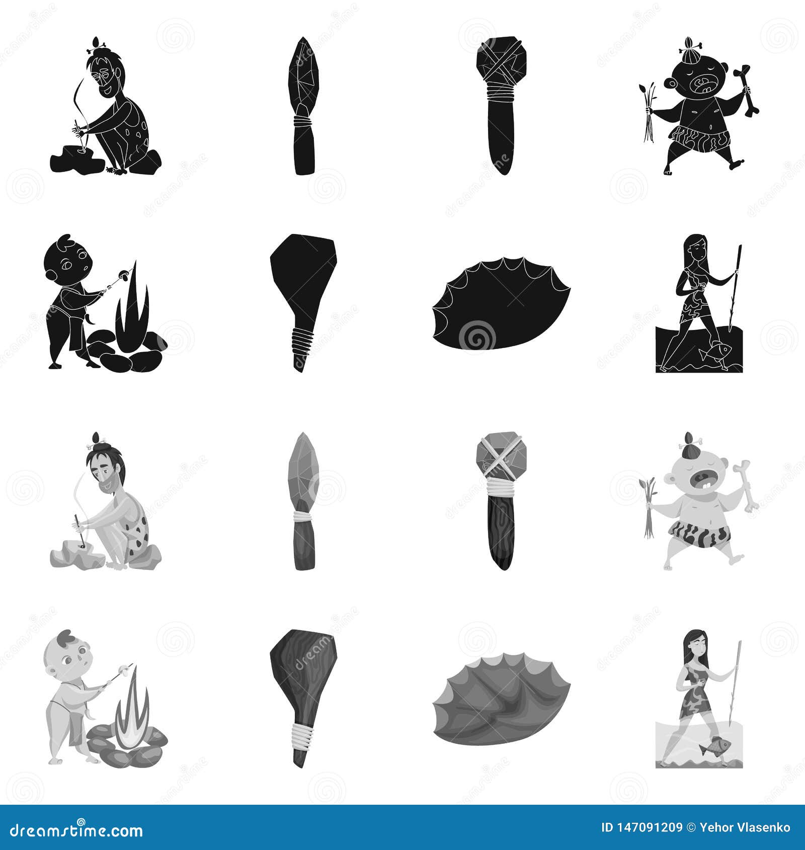 Isolated Object of Evolution and Prehistory Icon. Collection of ...