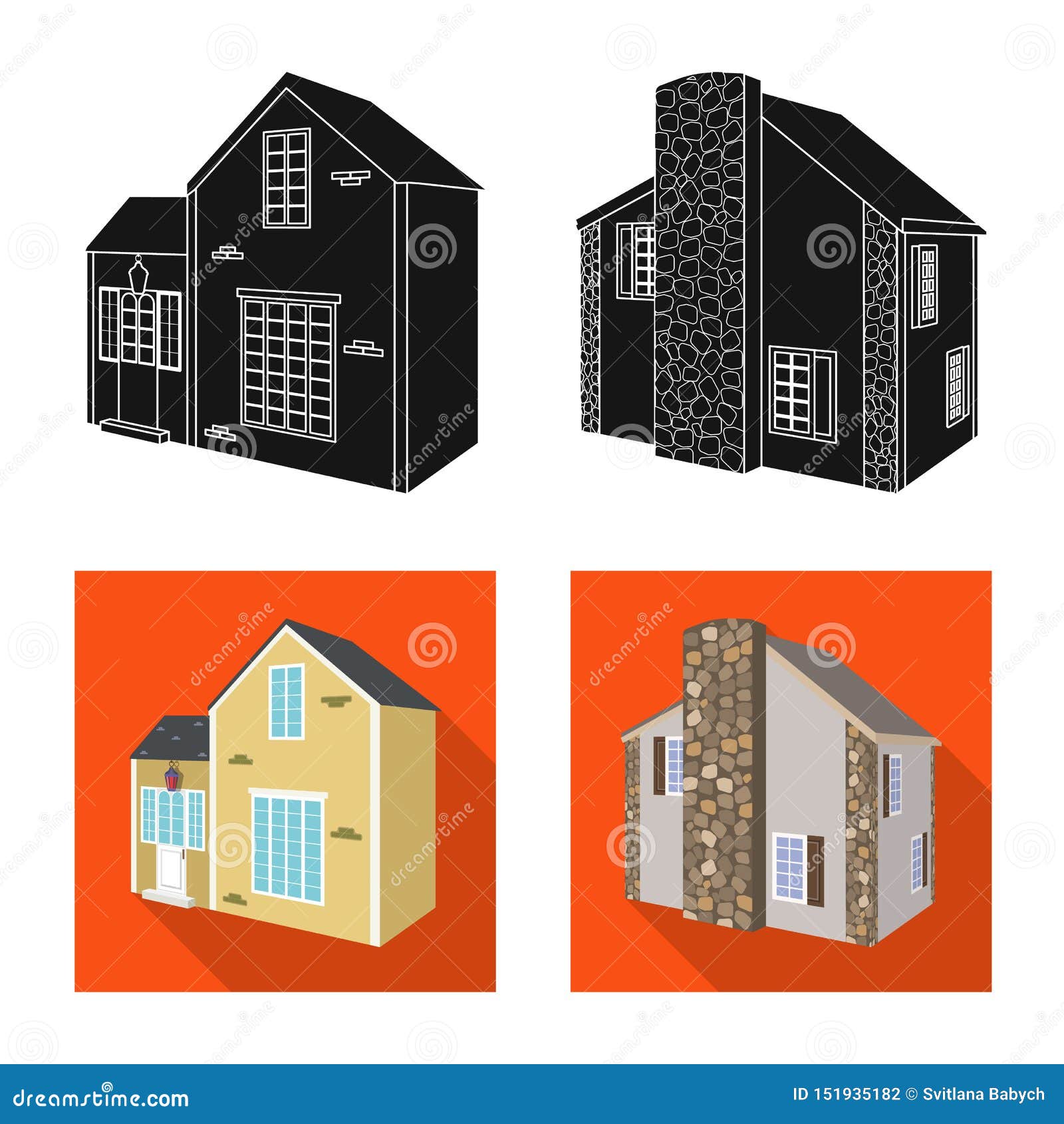 Vector Design of Facade and Housing Icon. Set of Facade and ...