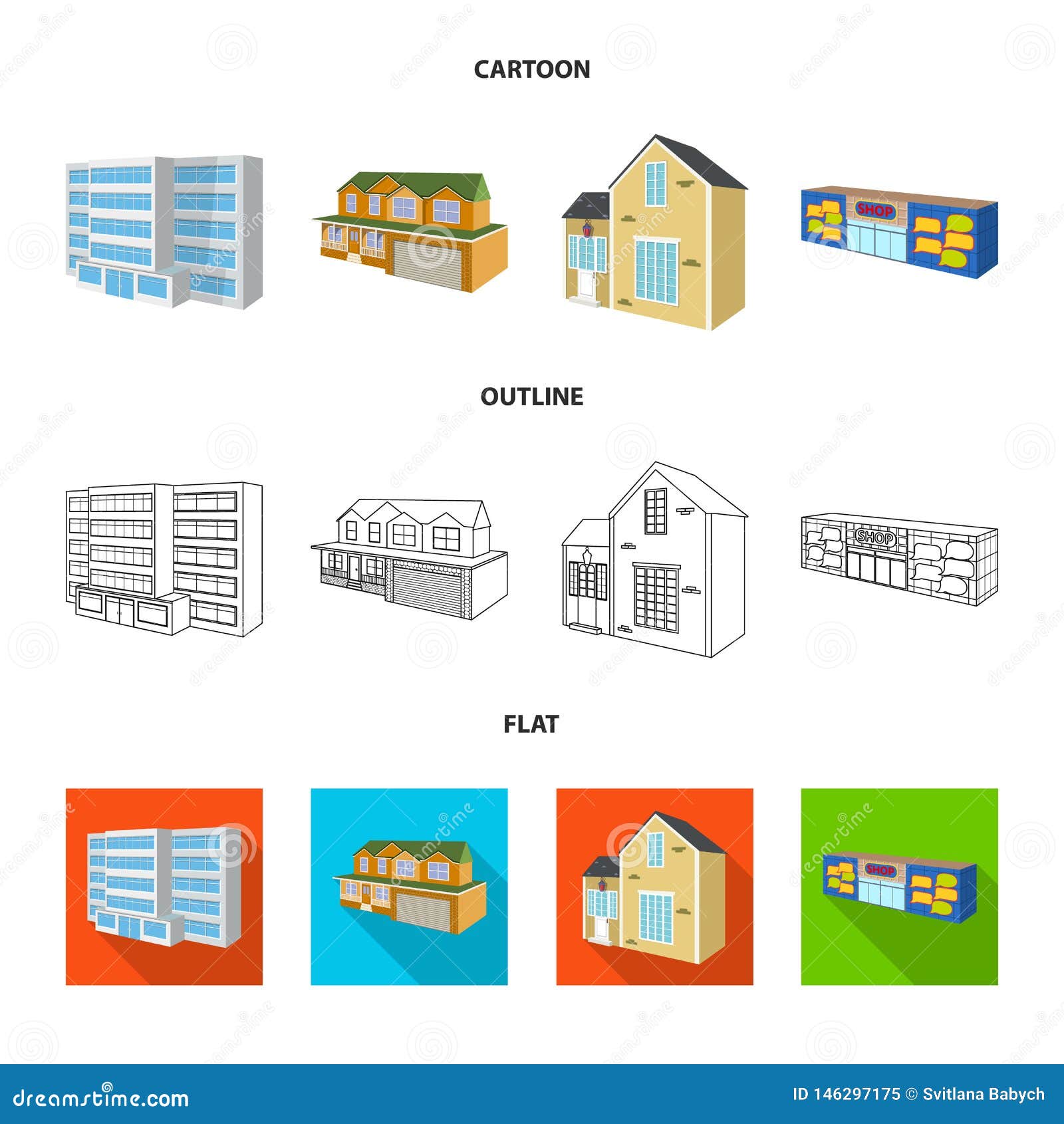Isolated Object of Facade and Housing Sign. Collection of Facade and ...