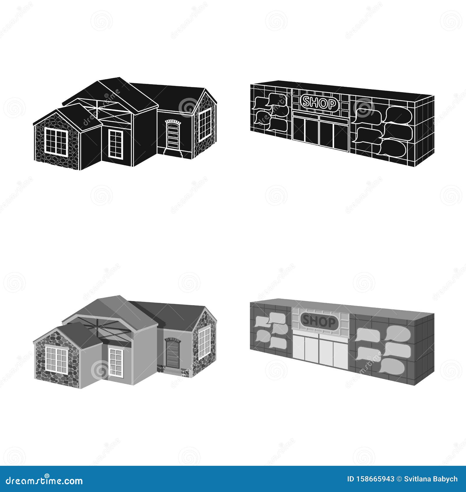 Isolated Object of Facade and Housing Symbol. Collection of Facade and ...