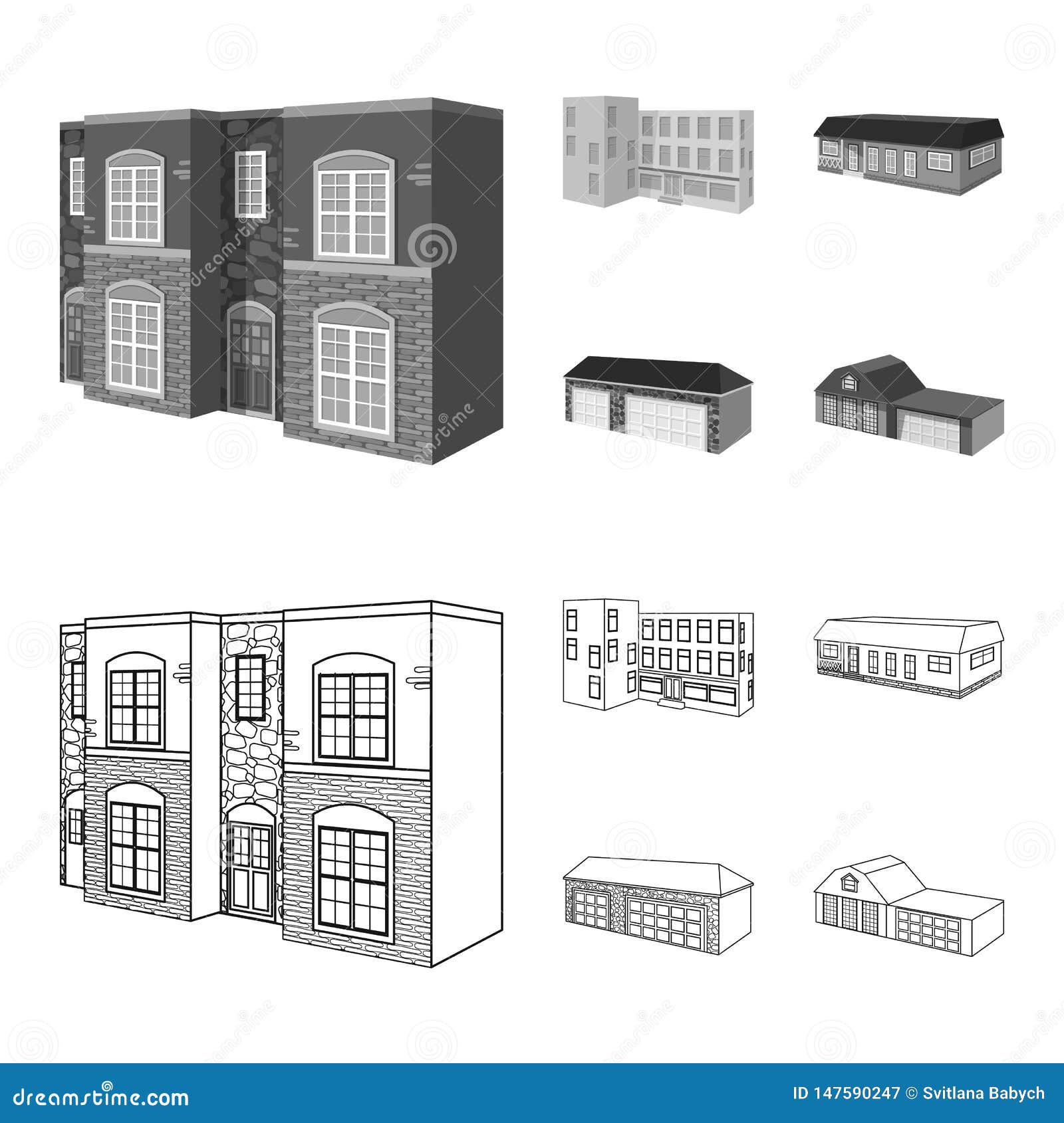 Vector Design of Facade and Housing Symbol. Collection of Facade and ...