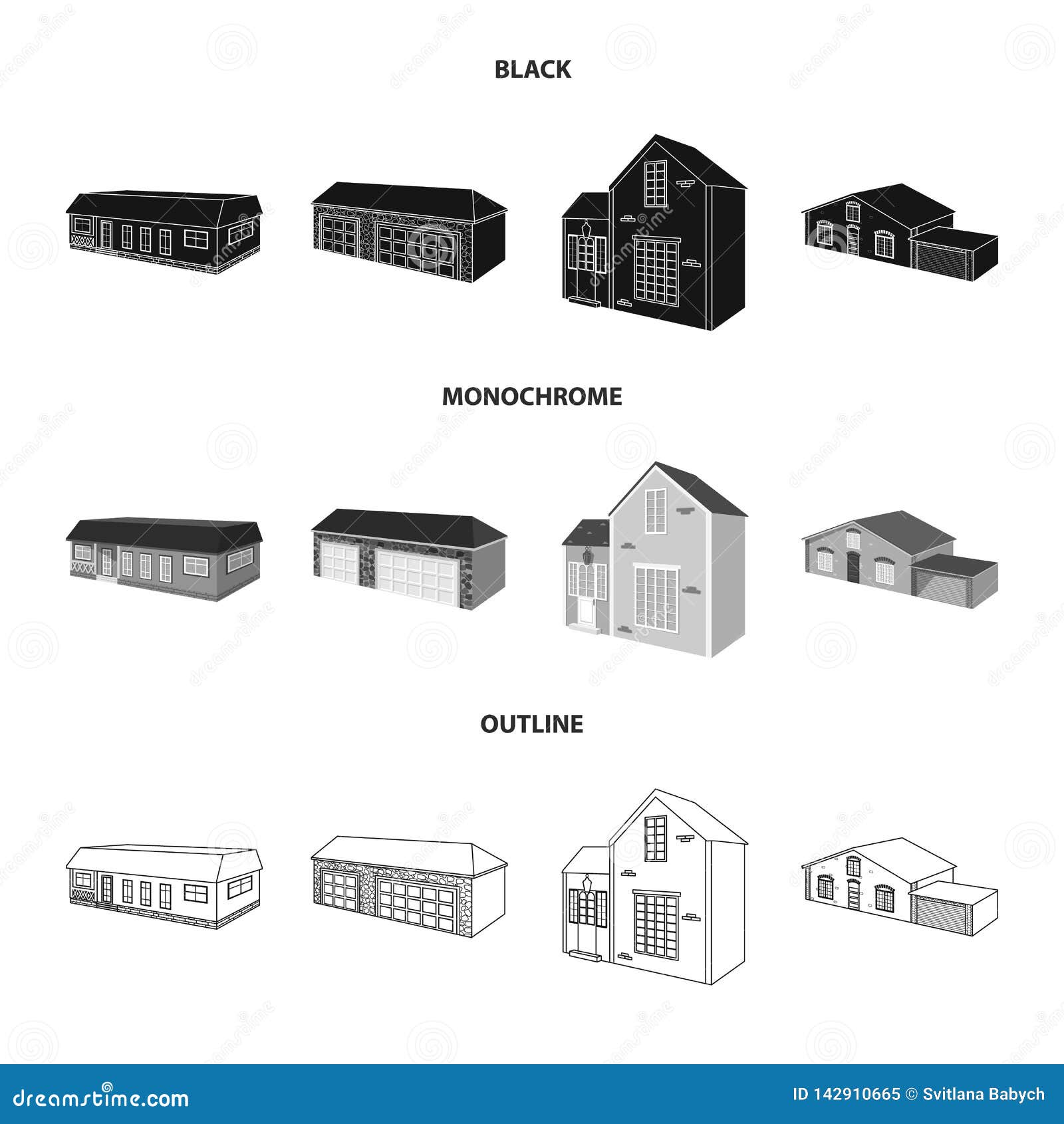 Vector Design of Facade and Housing Symbol. Set of Facade and ...