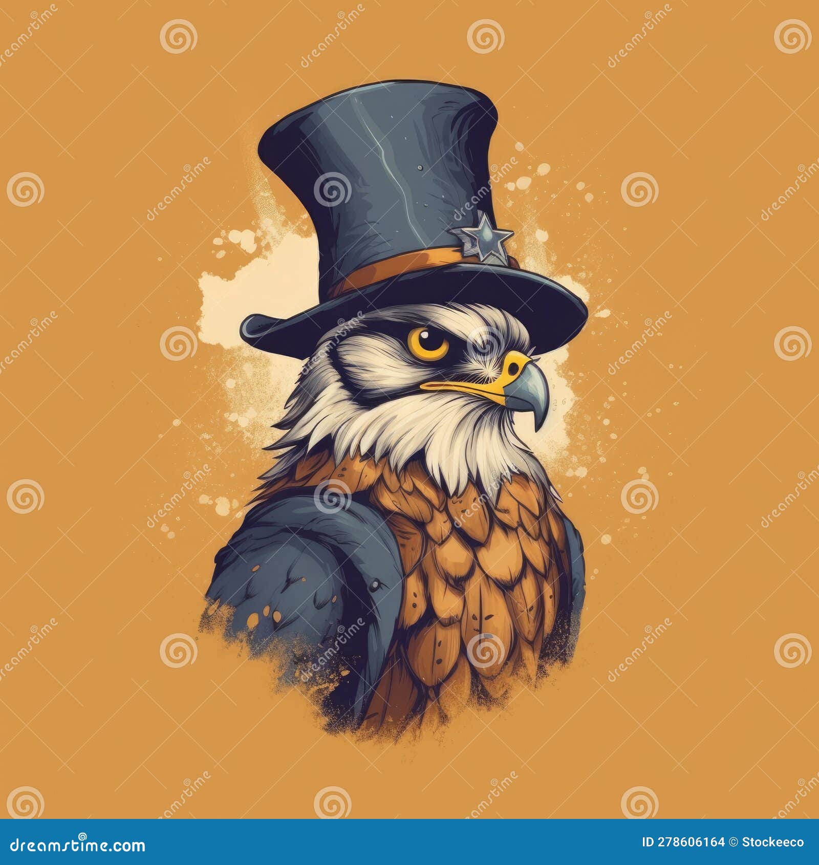 Cute Hawk with Tiny Top Hat T-shirt Design Stock Illustration ...