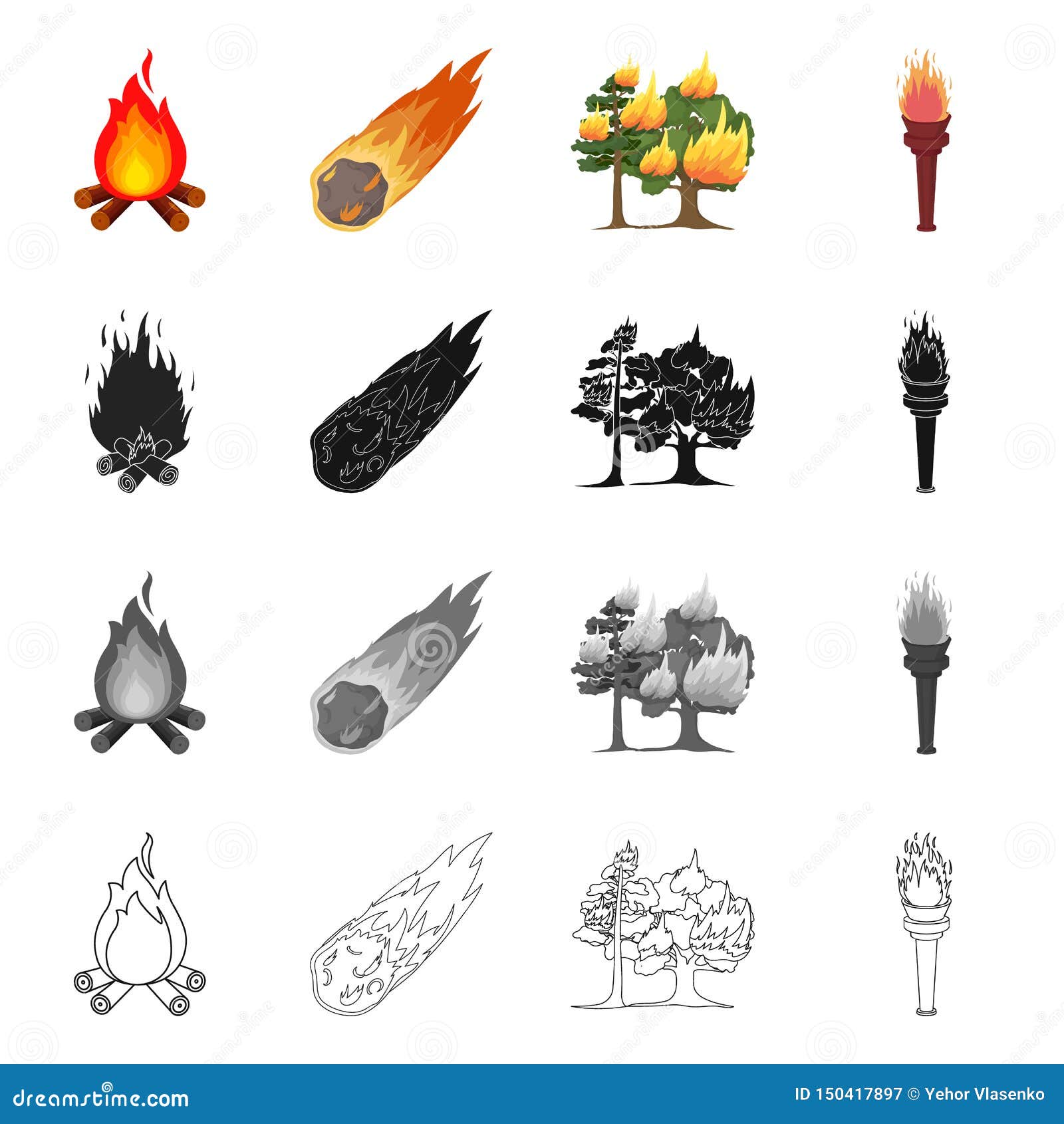 Isolated Object of Fire and Flame Logo. Set of Fire and Fireball Stock ...