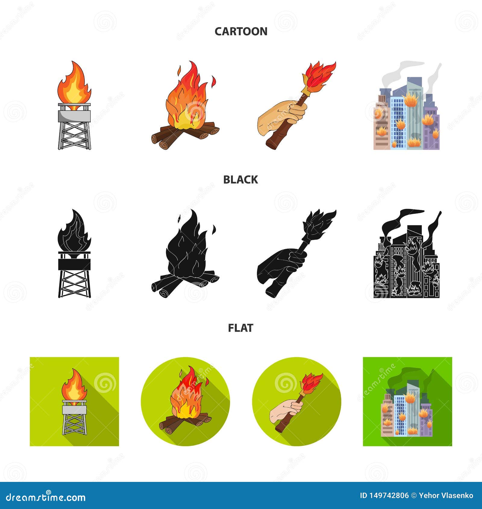Vector Design of Fire and Flame Symbol. Collection of Fire and Fireball ...