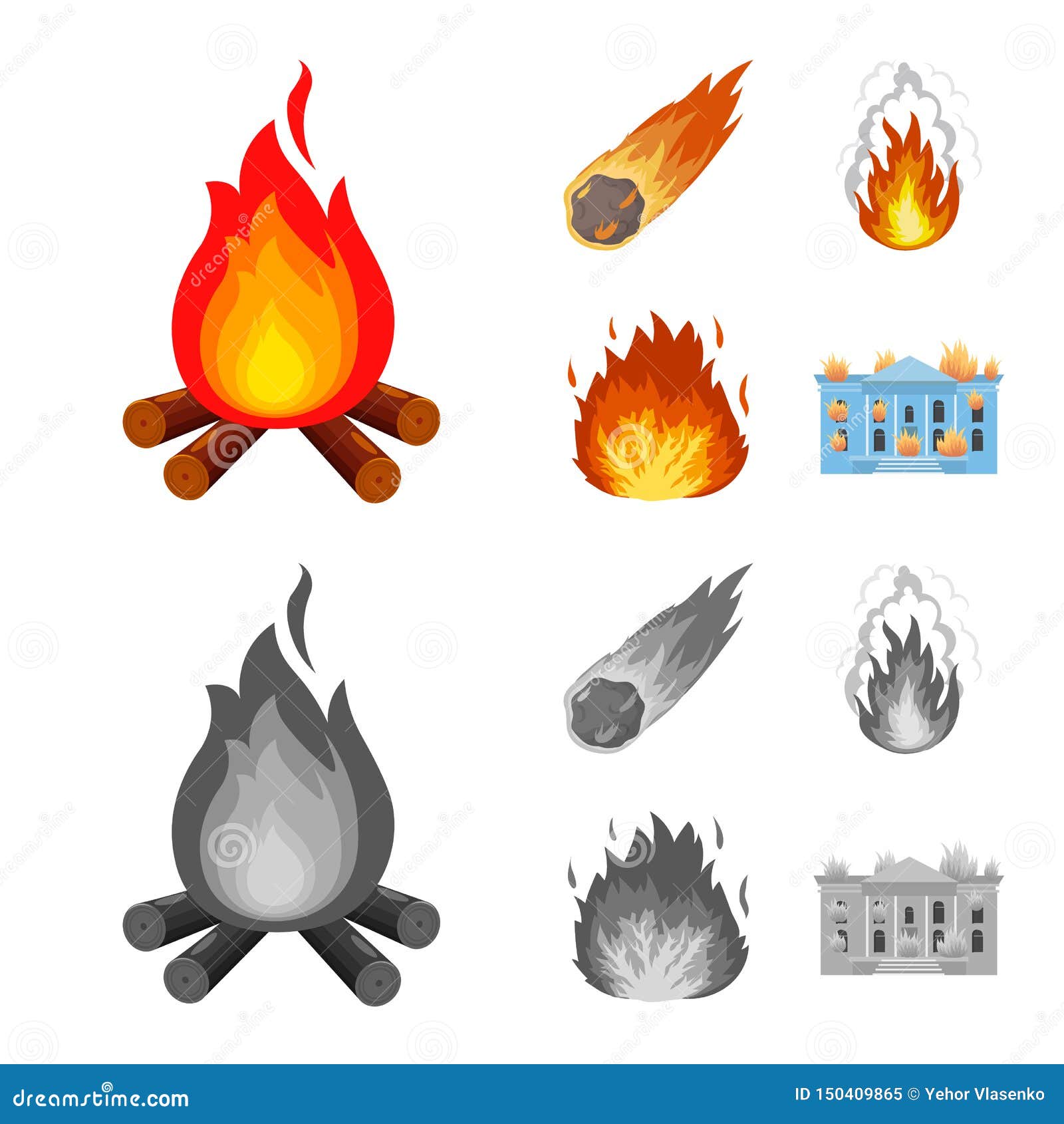 Isolated Object of Fire and Flame Icon. Collection of Fire and Fireball ...
