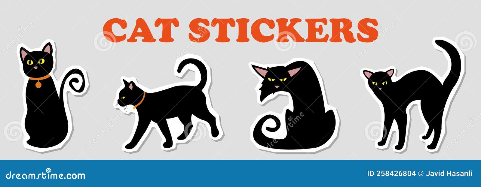 Vector Design Halloween Cat Sticker Collection Illustration or Icon Set ...