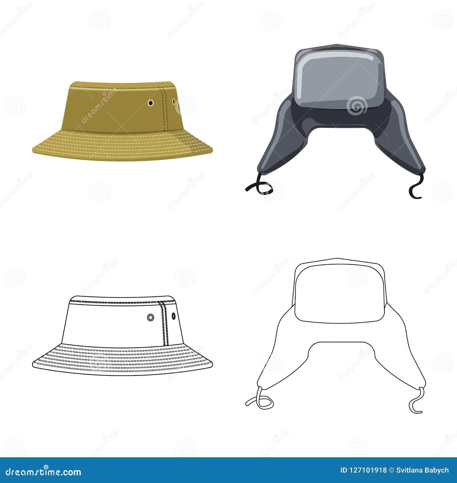 Isolated Object of Headgear and Cap Icon. Collection of Headgear and ...