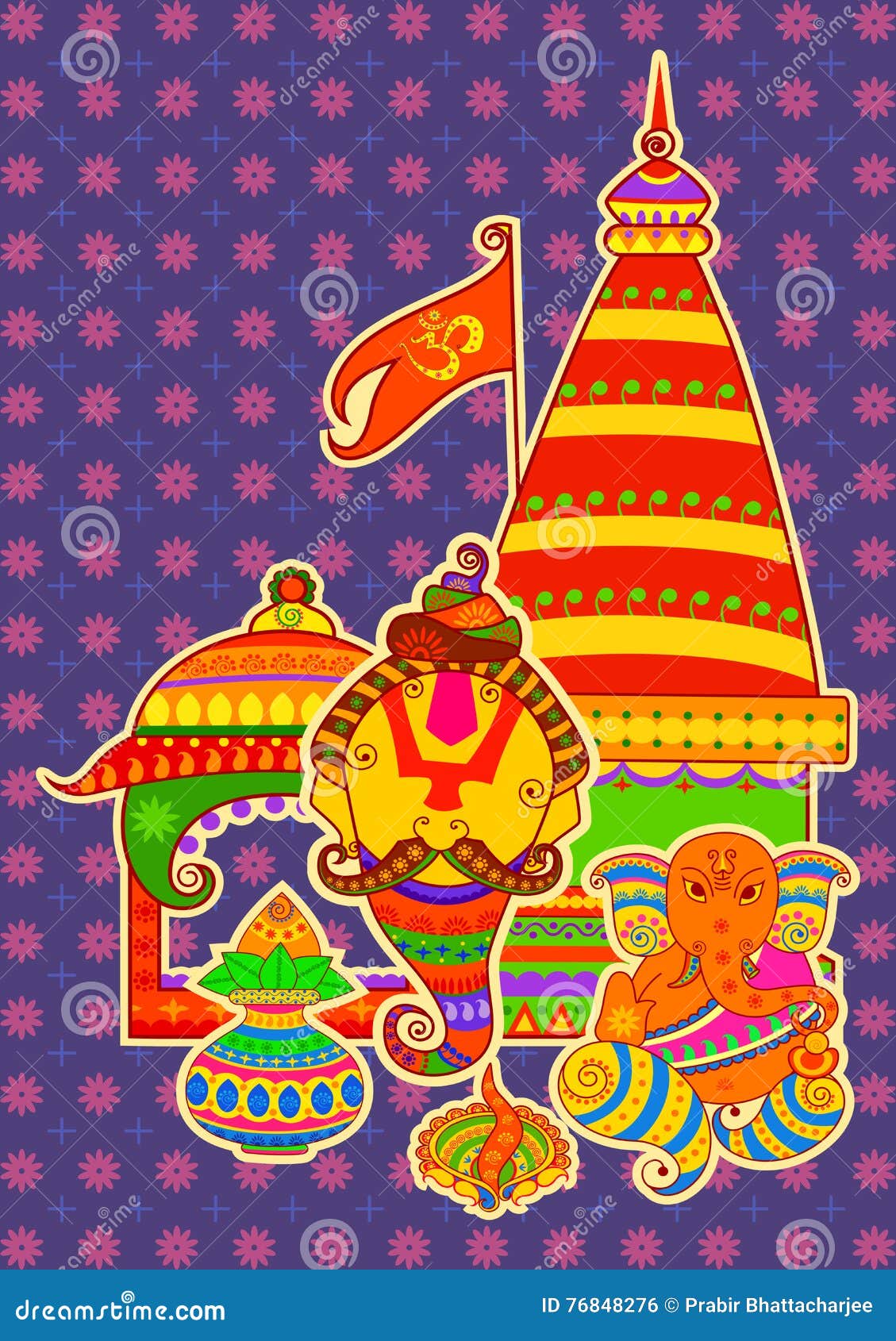 Vector Design of Hindu Temple and Sadhu Stock Vector - Illustration of ...