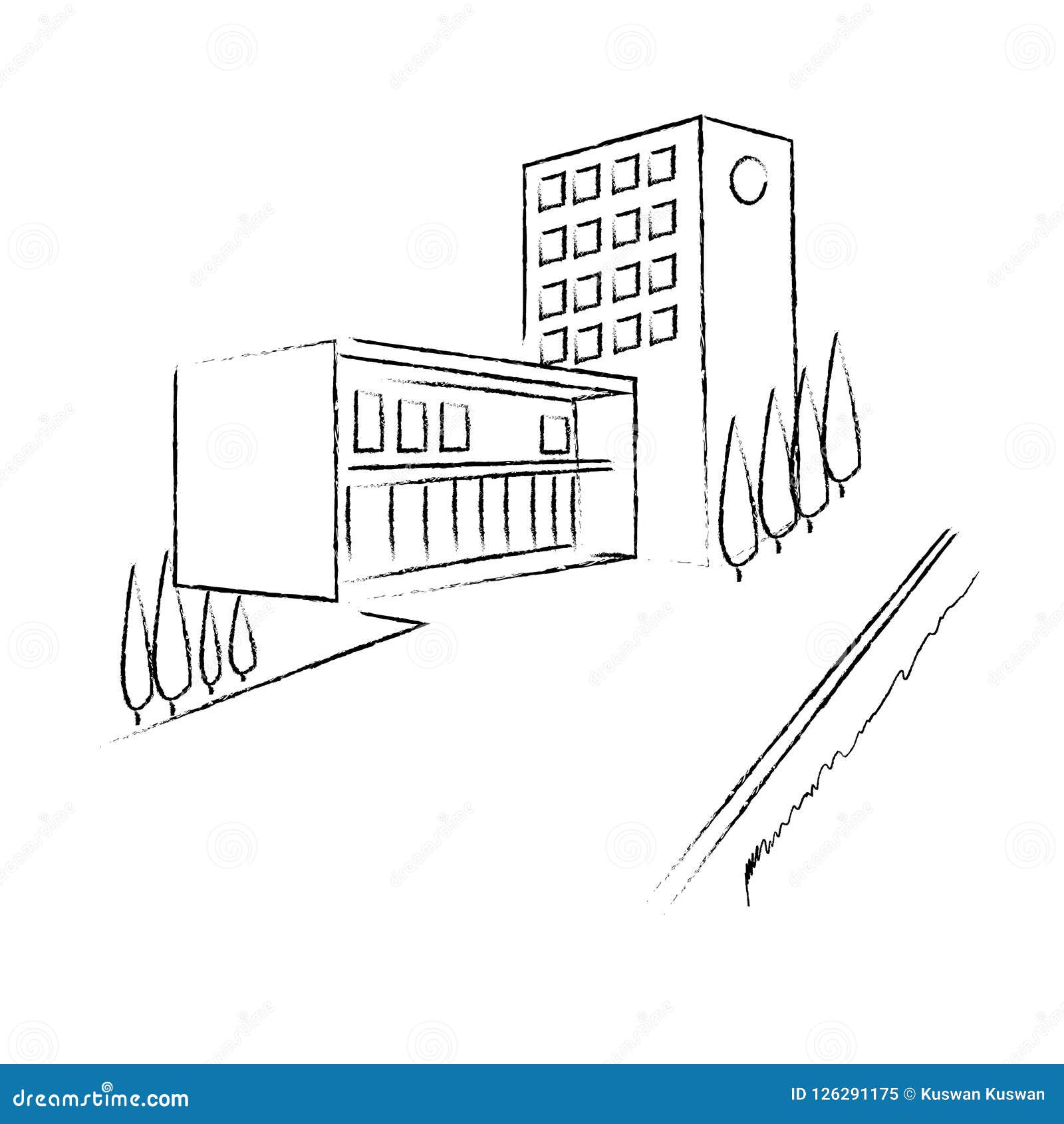 Vector Design for Illustration Architecture Building with Chalk Style ...