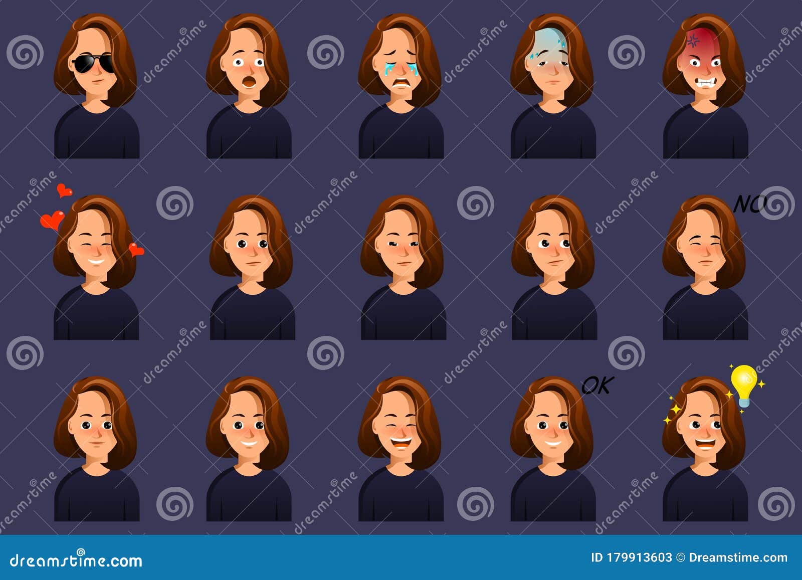 Vector Design Illustration of Emoticon Set Character.Avatar Icon Pack ...