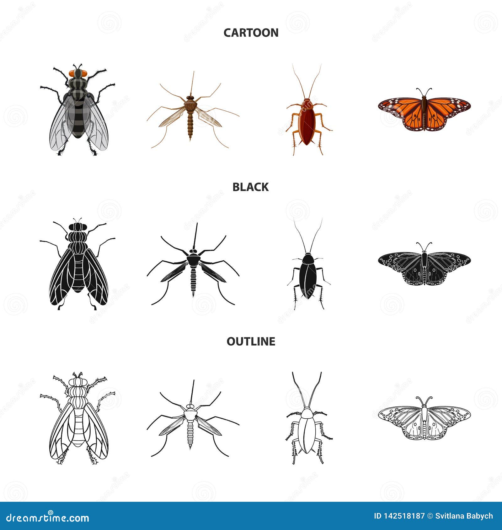 Isolated Object of Insect and Fly Symbol. Set of Insect and Element ...