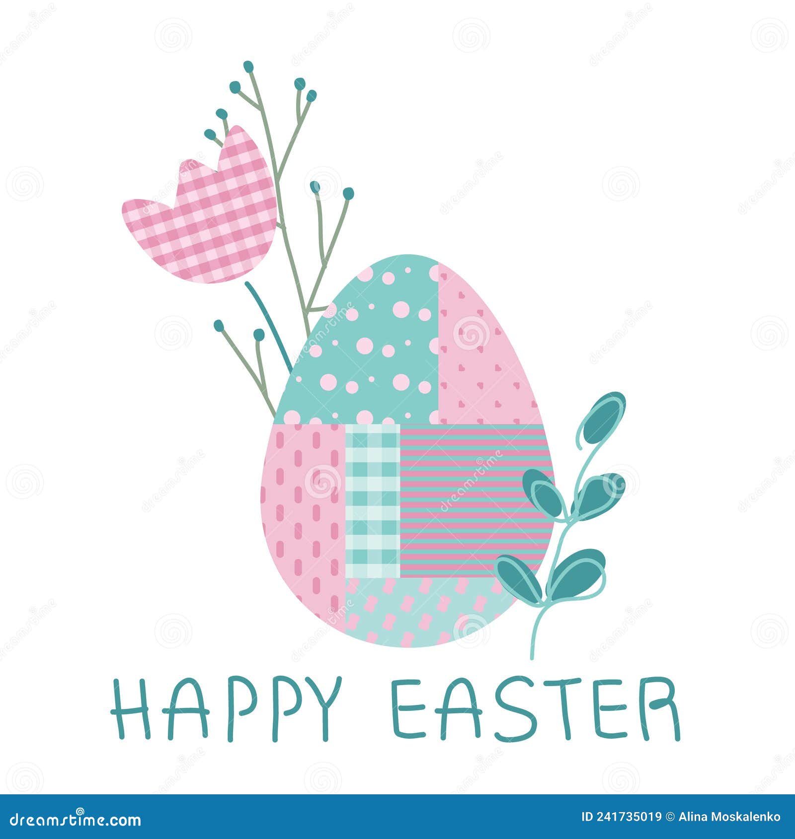 Happy Easter Vector Illustration with Egg and Flowers in Flat Design ...