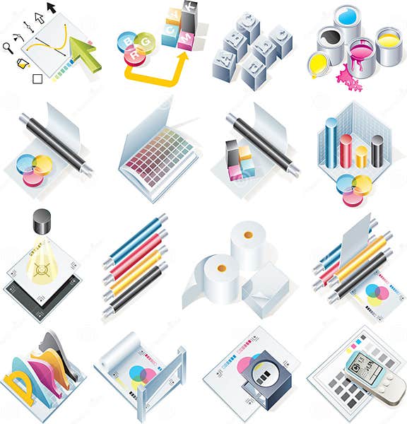 Vector Design and Print Service Icon Set Stock Vector - Illustration of ...