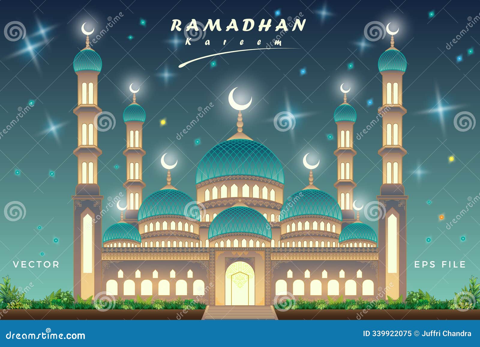 Ramadhan Kareem Background With Pattern Islamic, Mosque And Cresent ...