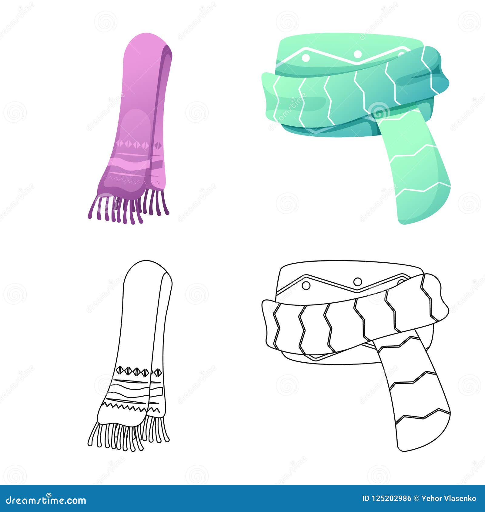 Isolated Object of Scarf and Shawl Icon. Collection of Scarf and ...