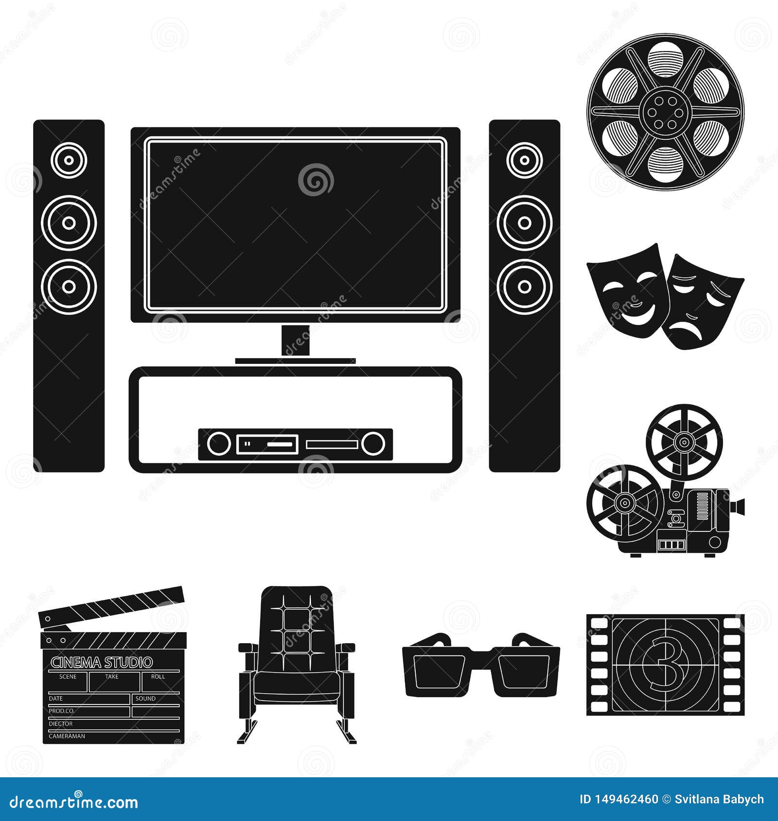 Vector Design of Session and Viewing Icon. Set of Session and Theater ...