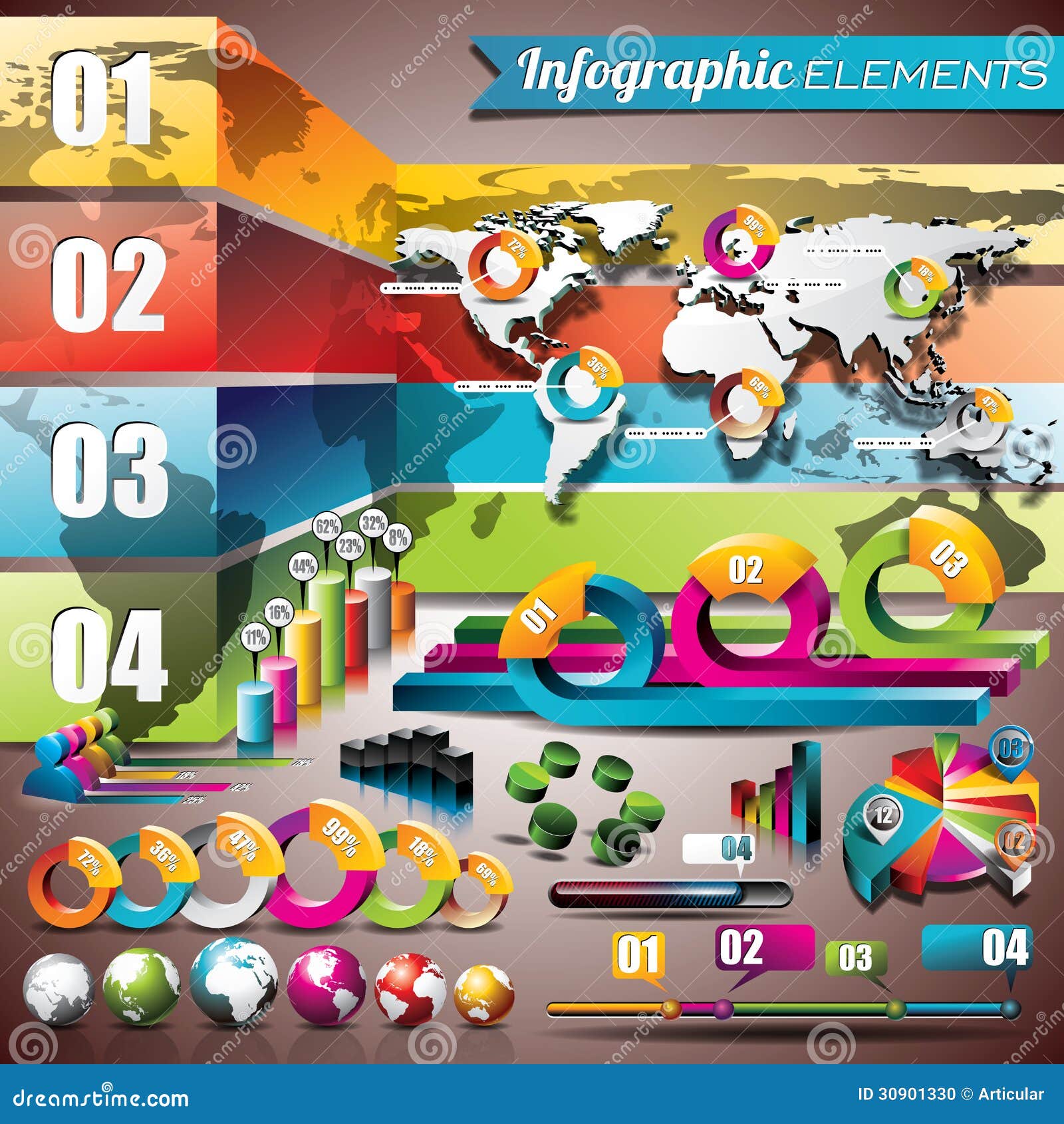 Vector Design Set of Infographic Elements. World Map and Information ...