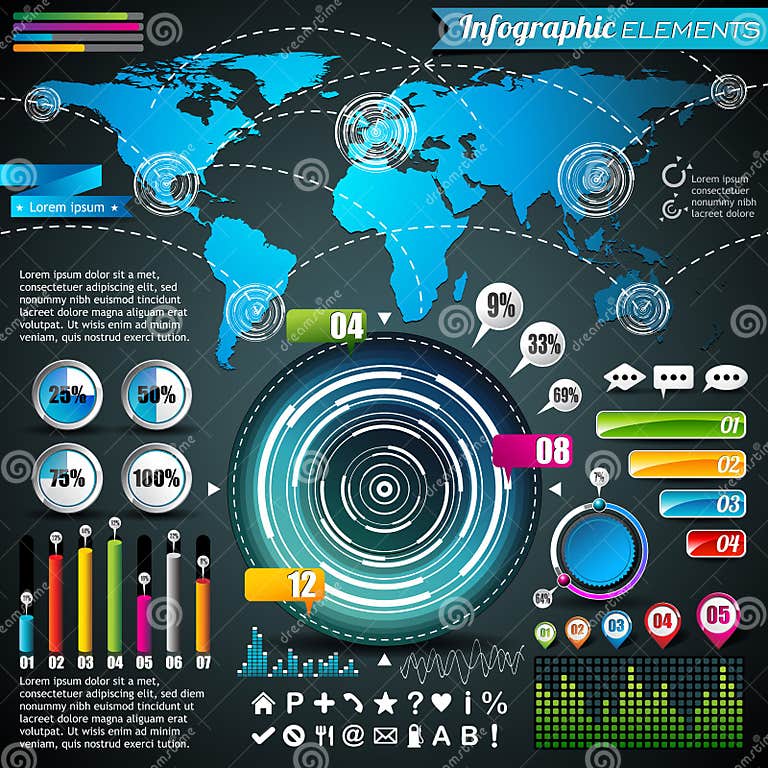 Vector Design Set of Infographic Elements. World Map and Information ...
