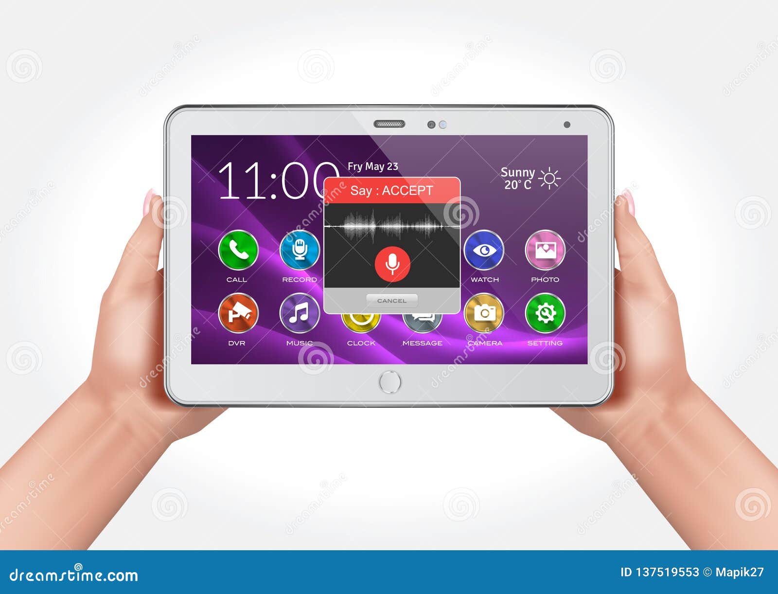 Vector Design Showing Hands Holding a Multi-functional Tablet with ...