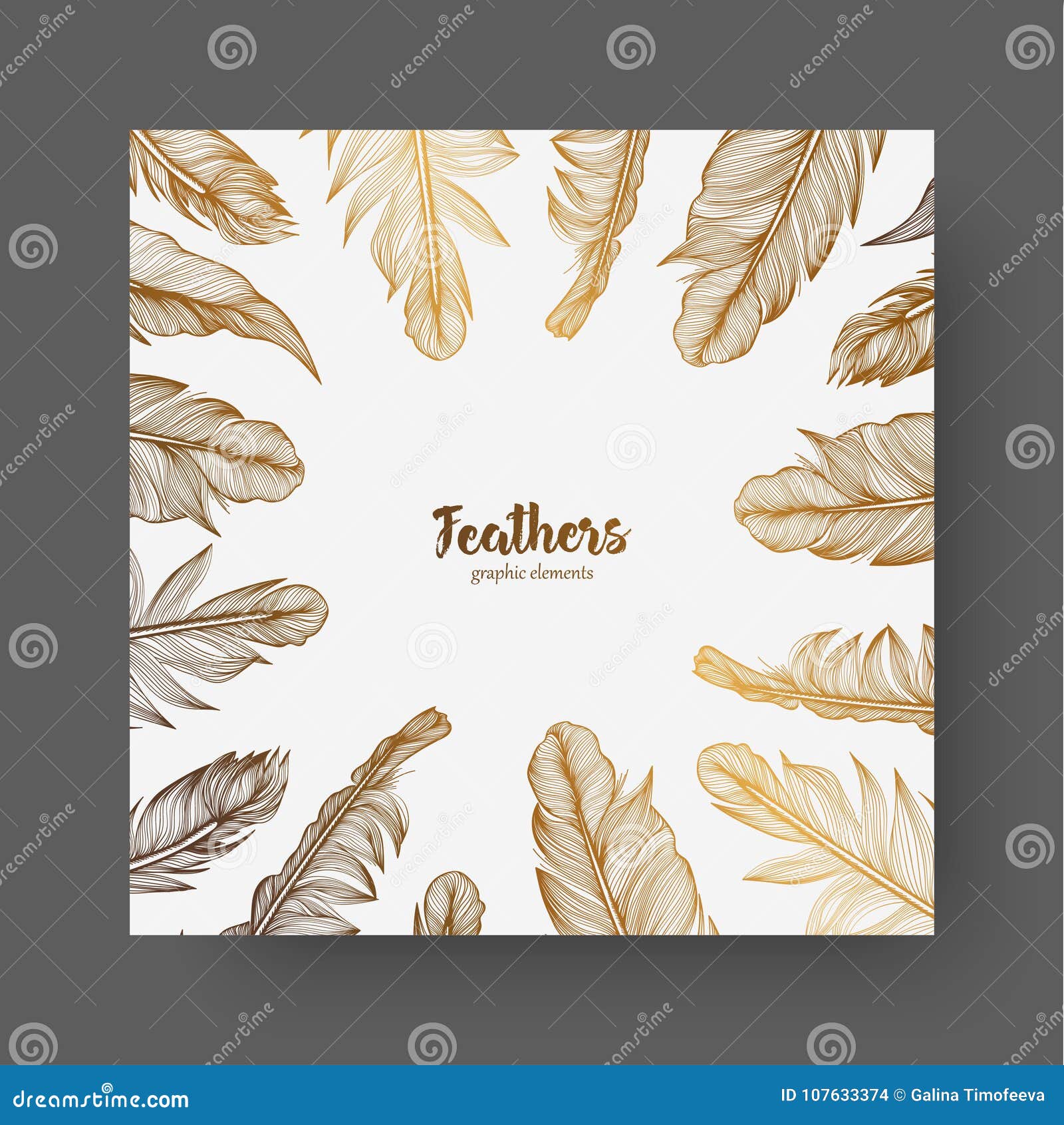 Vector Design Template with Gold Feathers for Invitations, Wedding ...