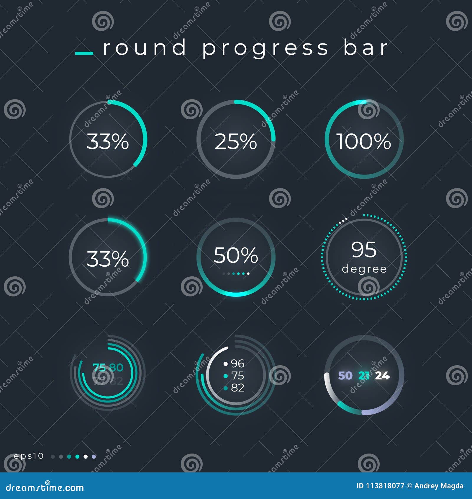 Vector Design Template of Radial Status Bars. HUD Interface Elements ...