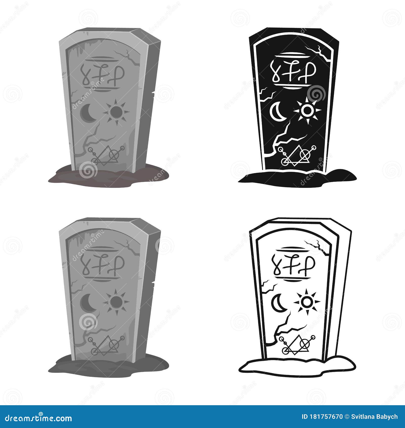 Vector Design of Tombstone and Stone Sign. Web Element of Tombstone and ...