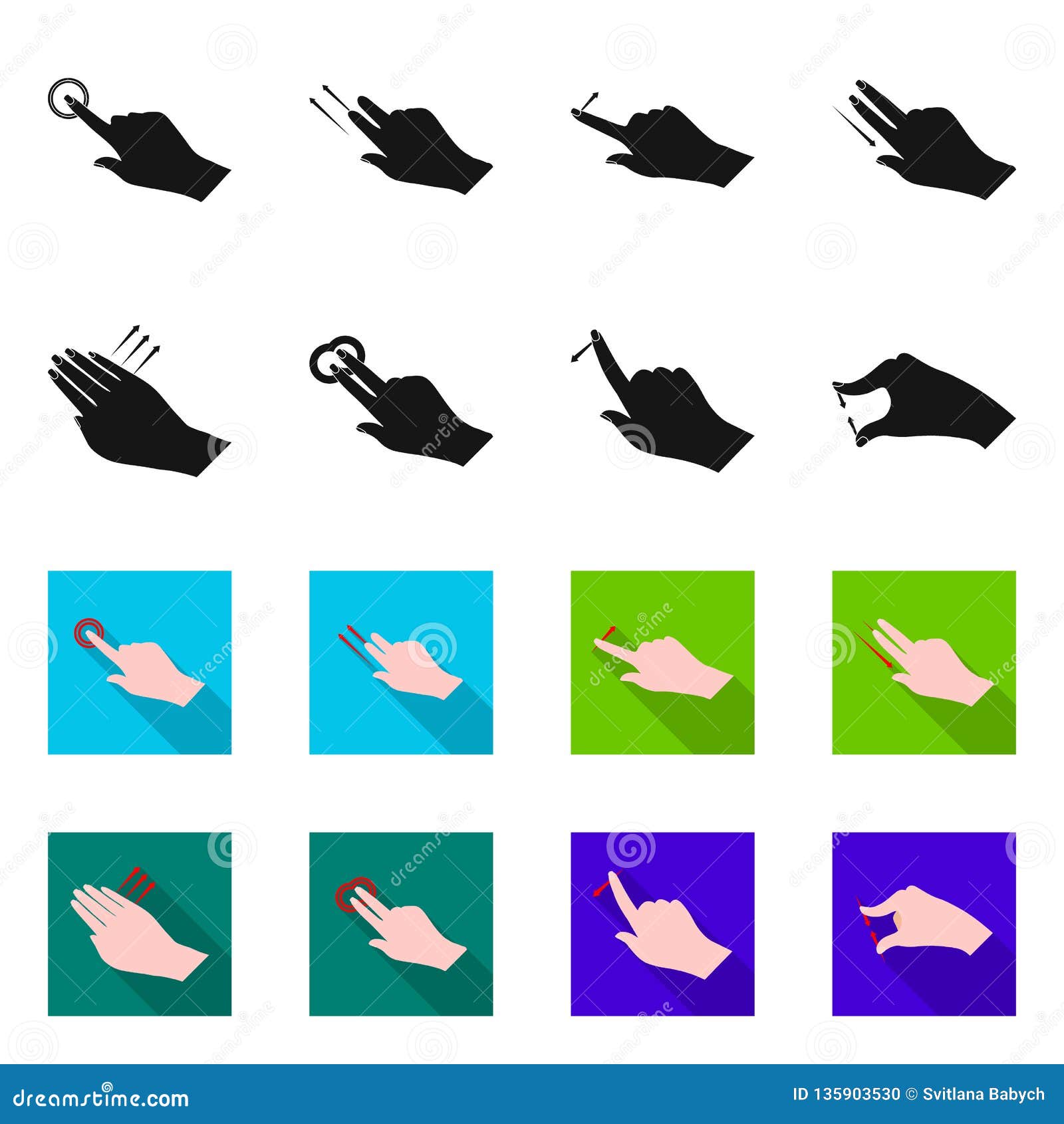 Vector Design of Touchscreen and Hand Icon. Collection of Touchscreen ...