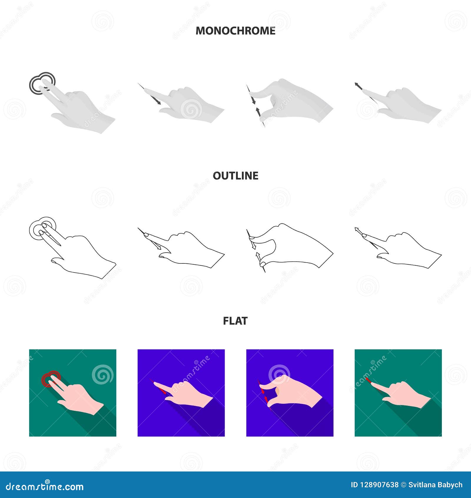 Vector Design of Touchscreen and Hand Logo. Set of Touchscreen and ...