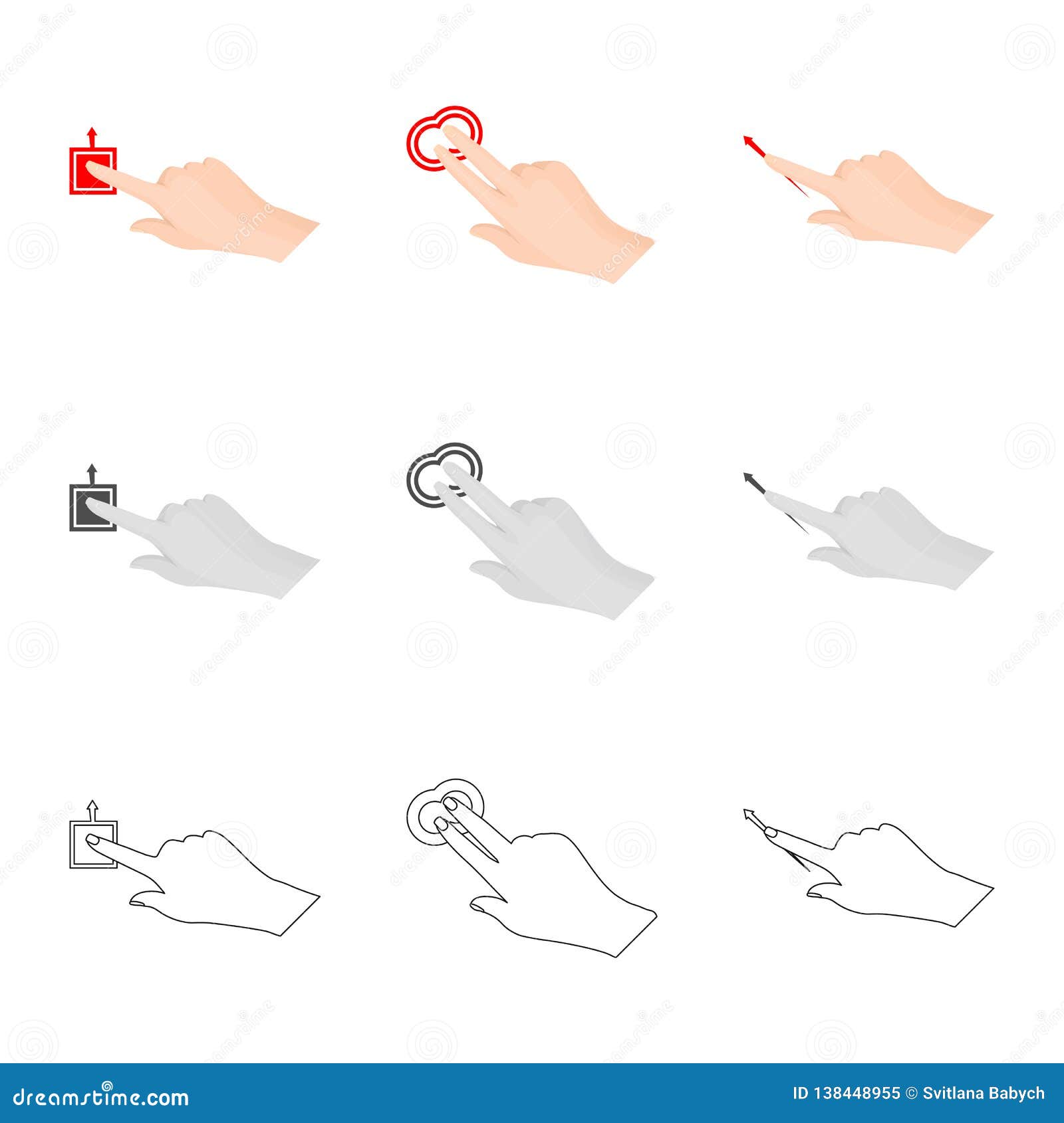 Isolated Object of Touchscreen and Hand Sign. Collection of Touchscreen ...