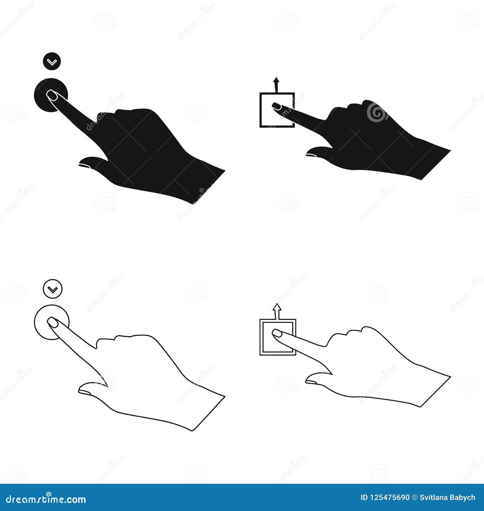 Isolated Object of Touchscreen and Hand Symbol. Collection of ...