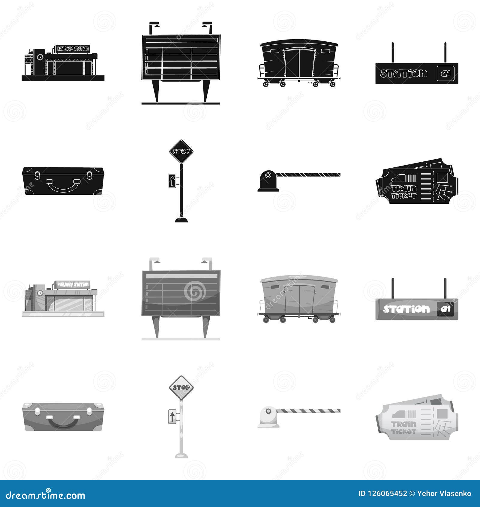 Vector Design of Train and Station Sign. Collection of Train and Ticket ...