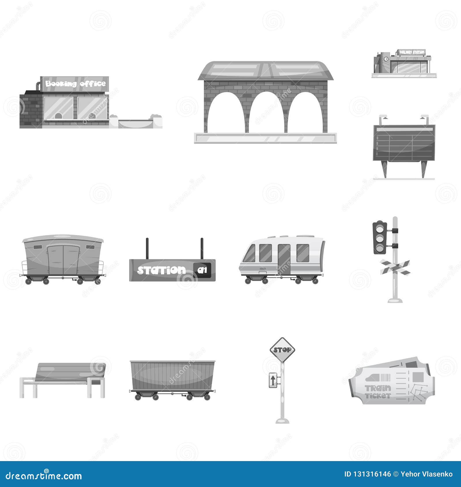 Vector Design of Train and Station Symbol. Collection of Train and ...