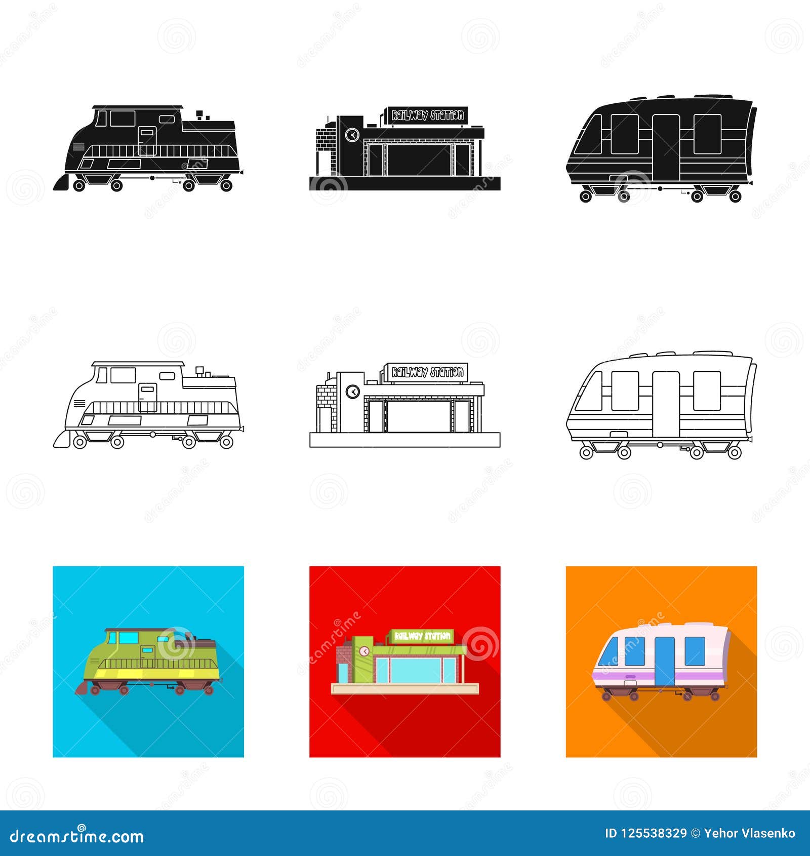 Vector Design of Train and Station Symbol. Collection of Train and ...