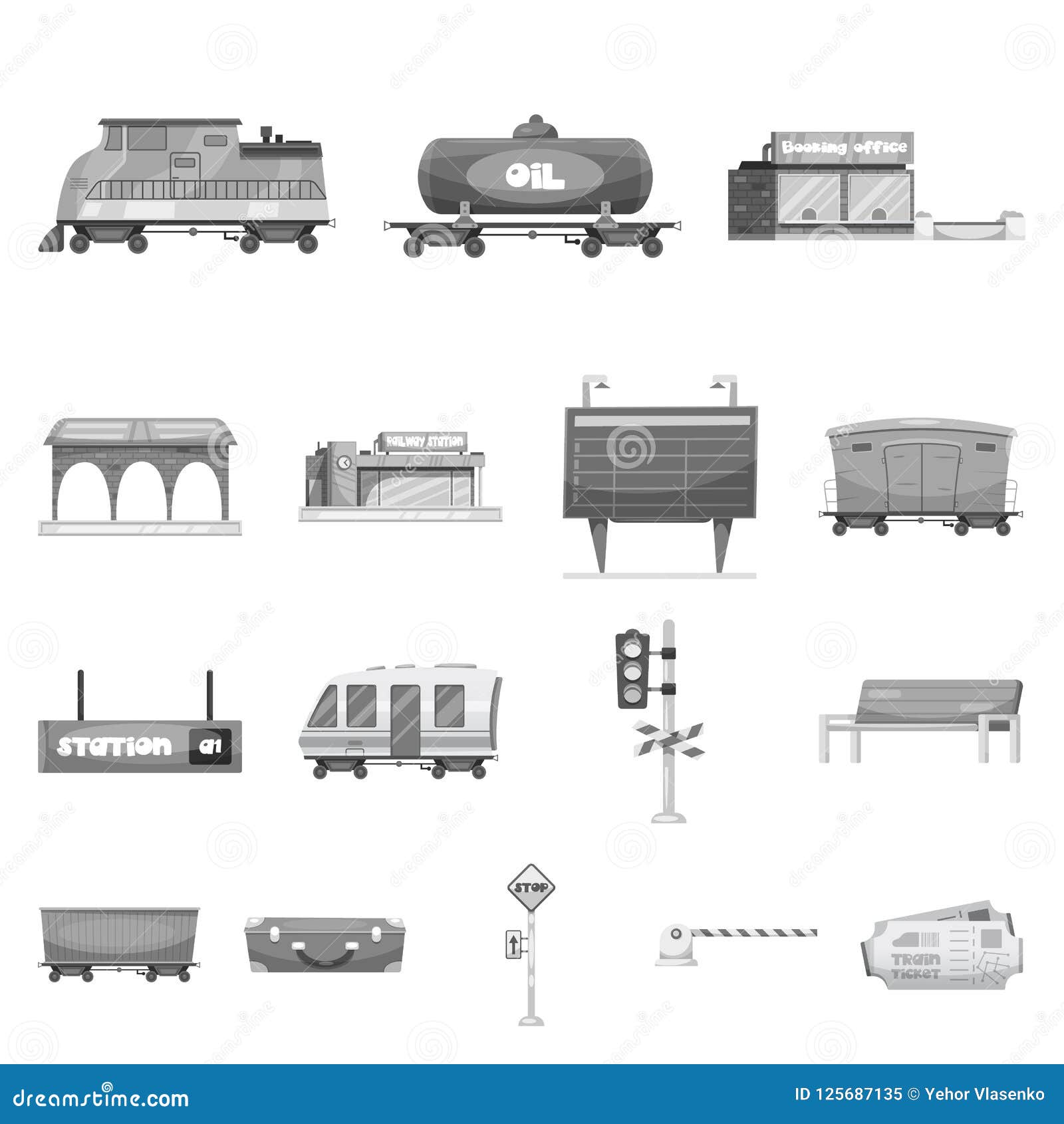 Vector Design of Train and Station Symbol. Set of Train and Ticket ...