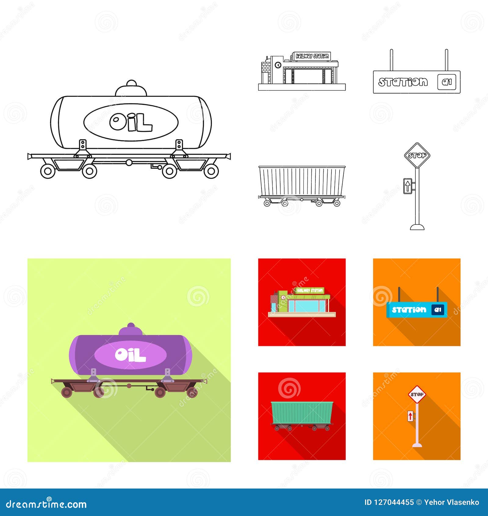 Vector Design of Train and Station Symbol. Set of Train and Ticket ...