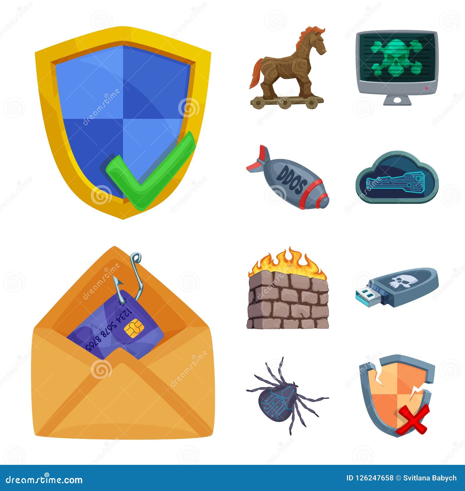 Vector Design of Virus and Secure Symbol. Set of Virus and Cyber Stock ...