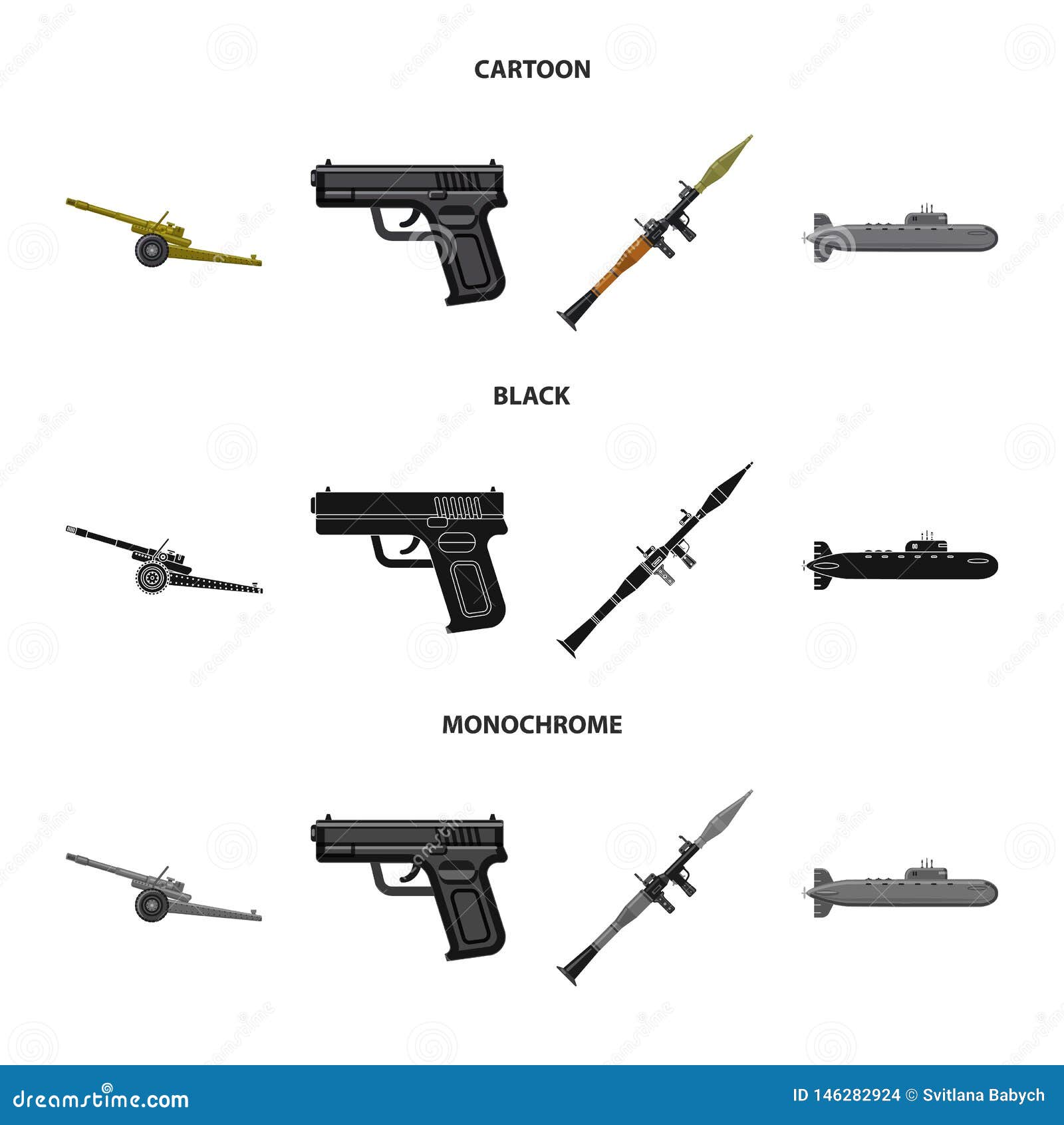 Isolated Object of Weapon and Gun Icon. Collection of Weapon and Army ...