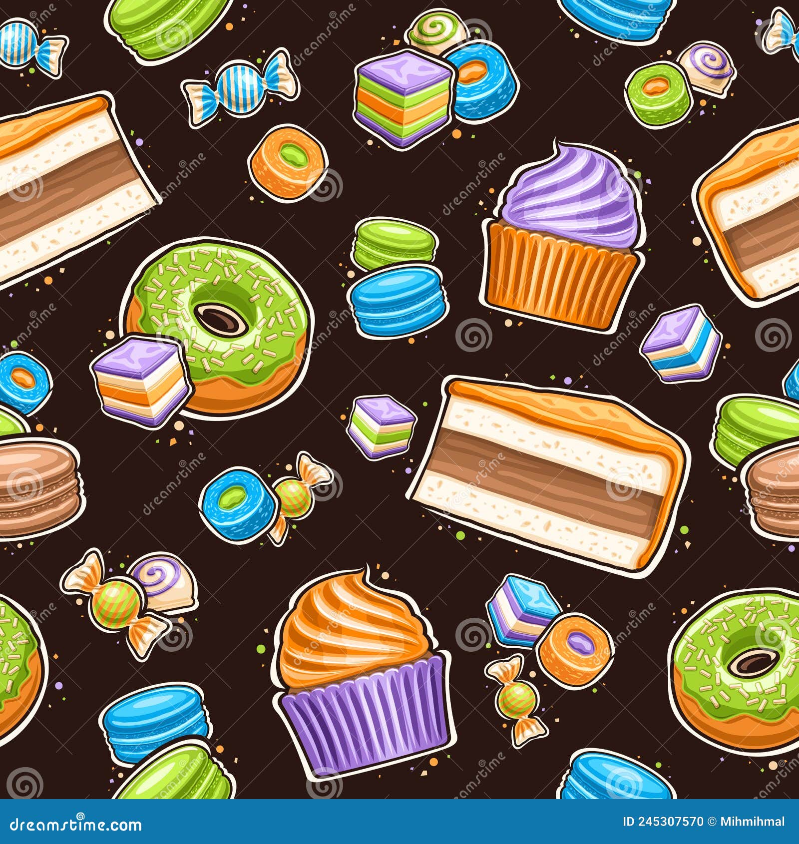 Dessert Seamless Pattern. Sweet Background In Hand Drawn Style ...