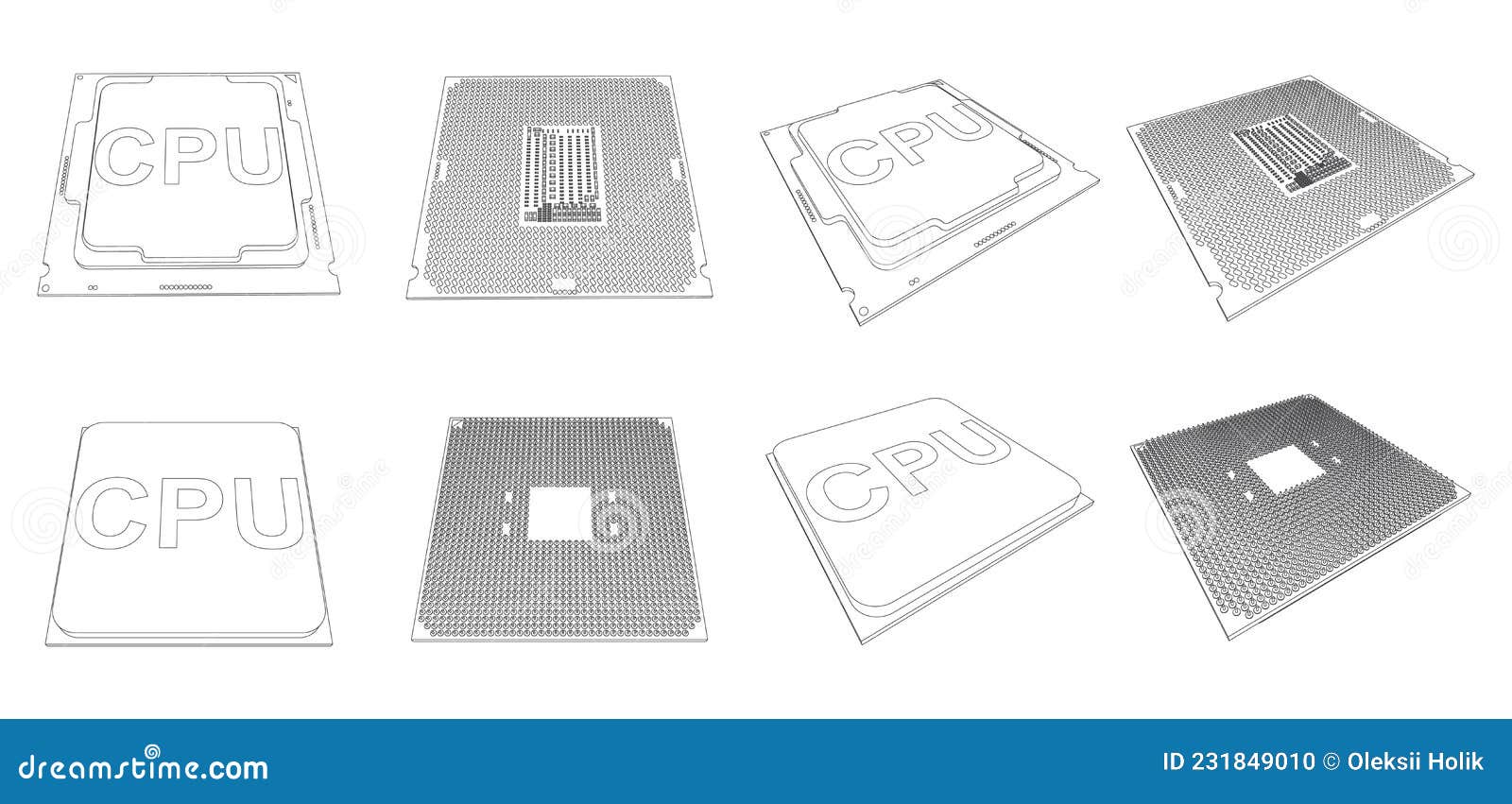 Vector Detailed Illustration of Cpu Semiconductor Chip with Contacts ...