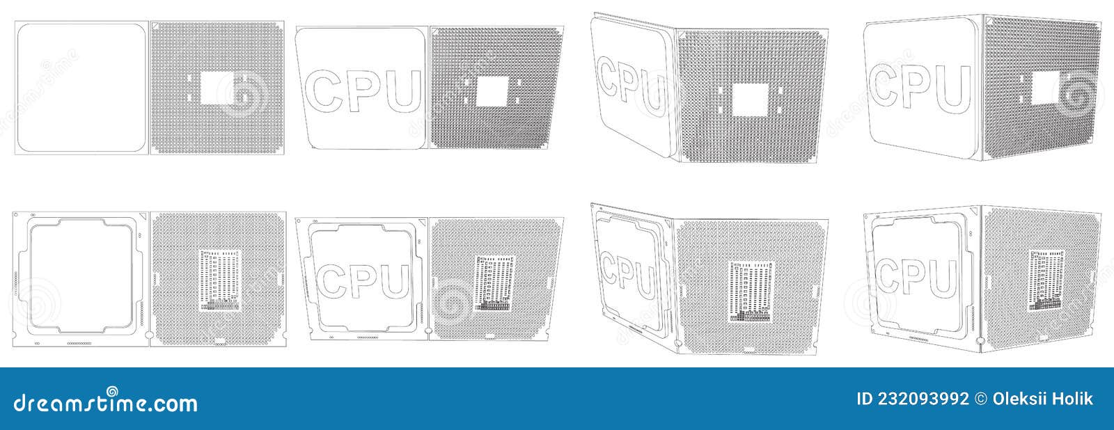 Vector Detailed Illustration of Cpu Semiconductor Chip with Contacts ...