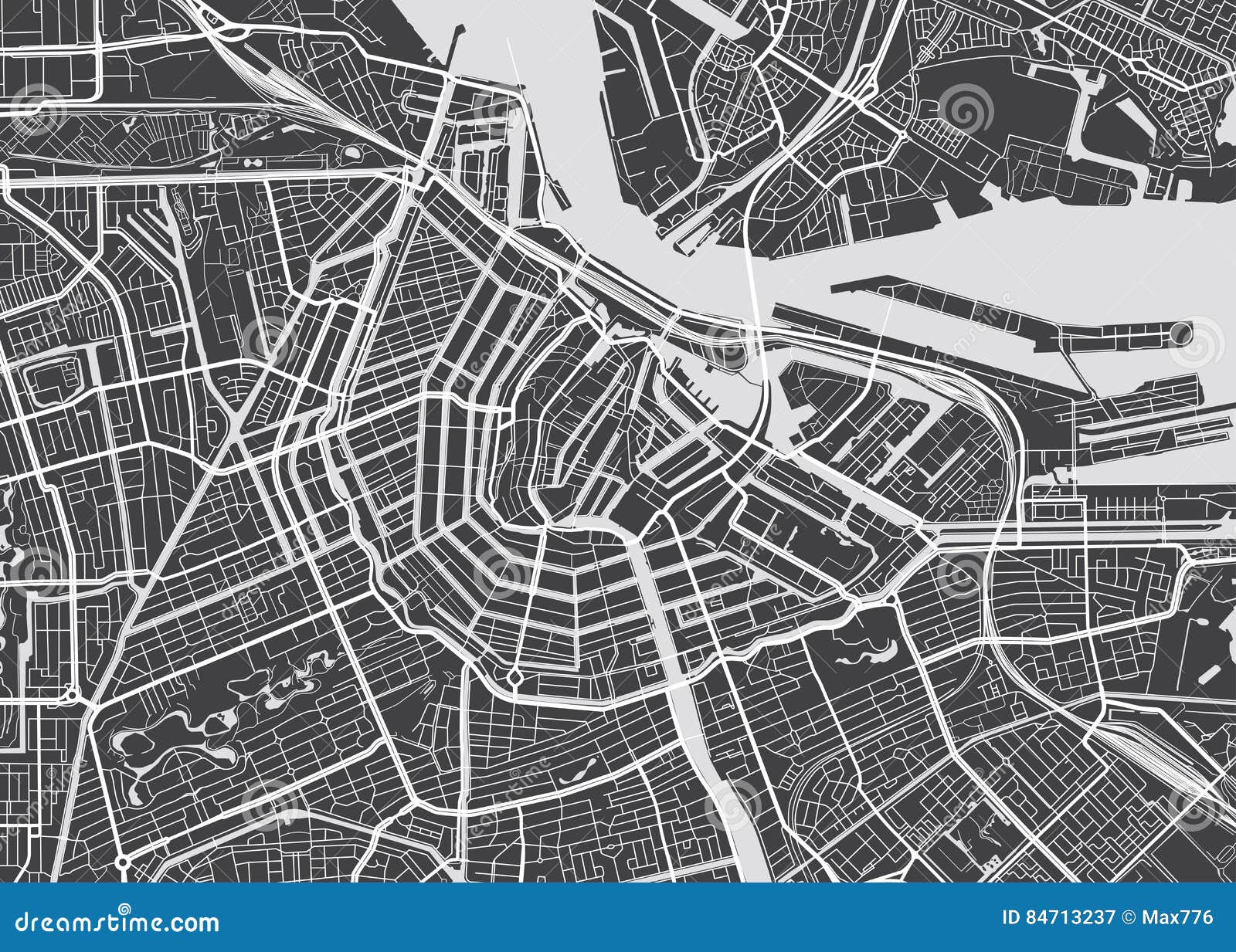 Vector Detailed Map Amsterdam Stock Vector - Illustration of ...
