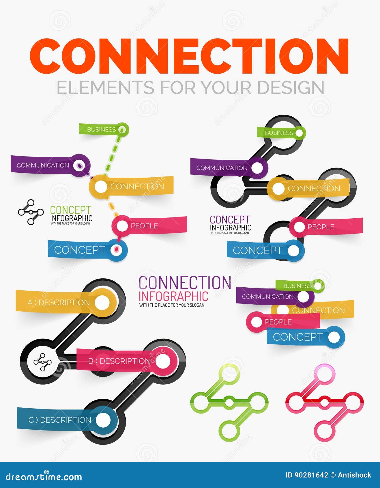 Vector Diagram Elements Set of Connection Concept Icons with Plastic ...