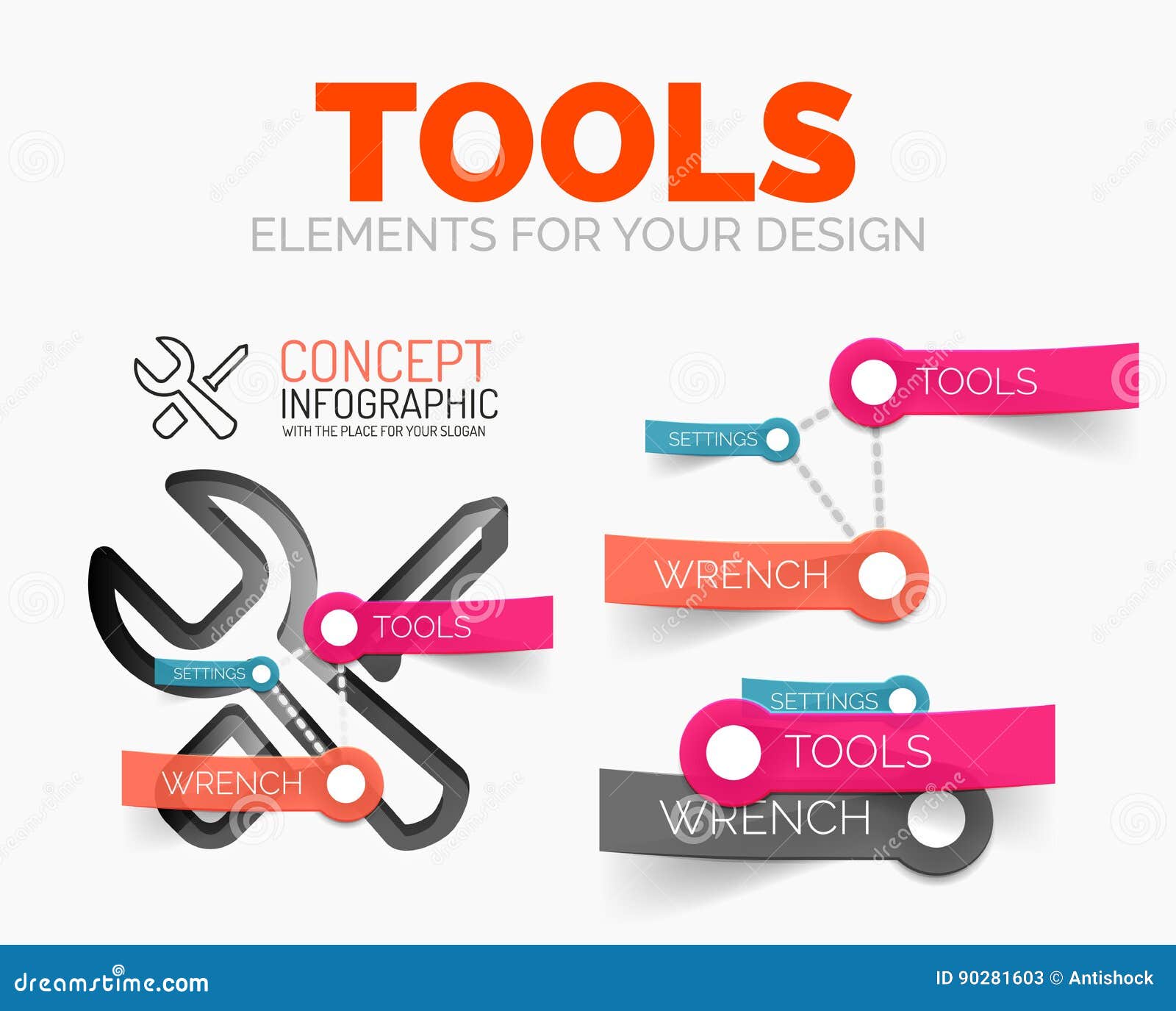 Vector Diagram Elements Set of Tools Concept Icons with Plastic Paper ...