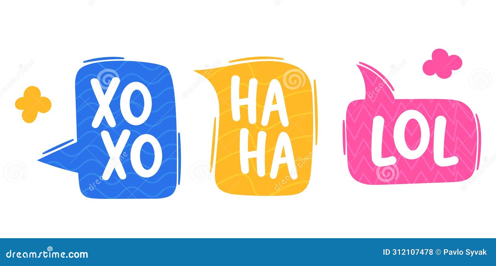 Vector Dialog Speech Bubbles with Xo Xo, Ha Ha and Lol Text. Graphical ...