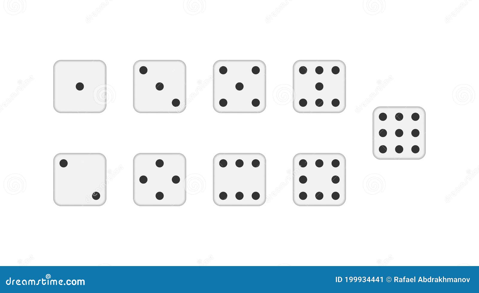 Vector Dice. White Cubes Icons with Black Circles. Six and Nine Dice ...