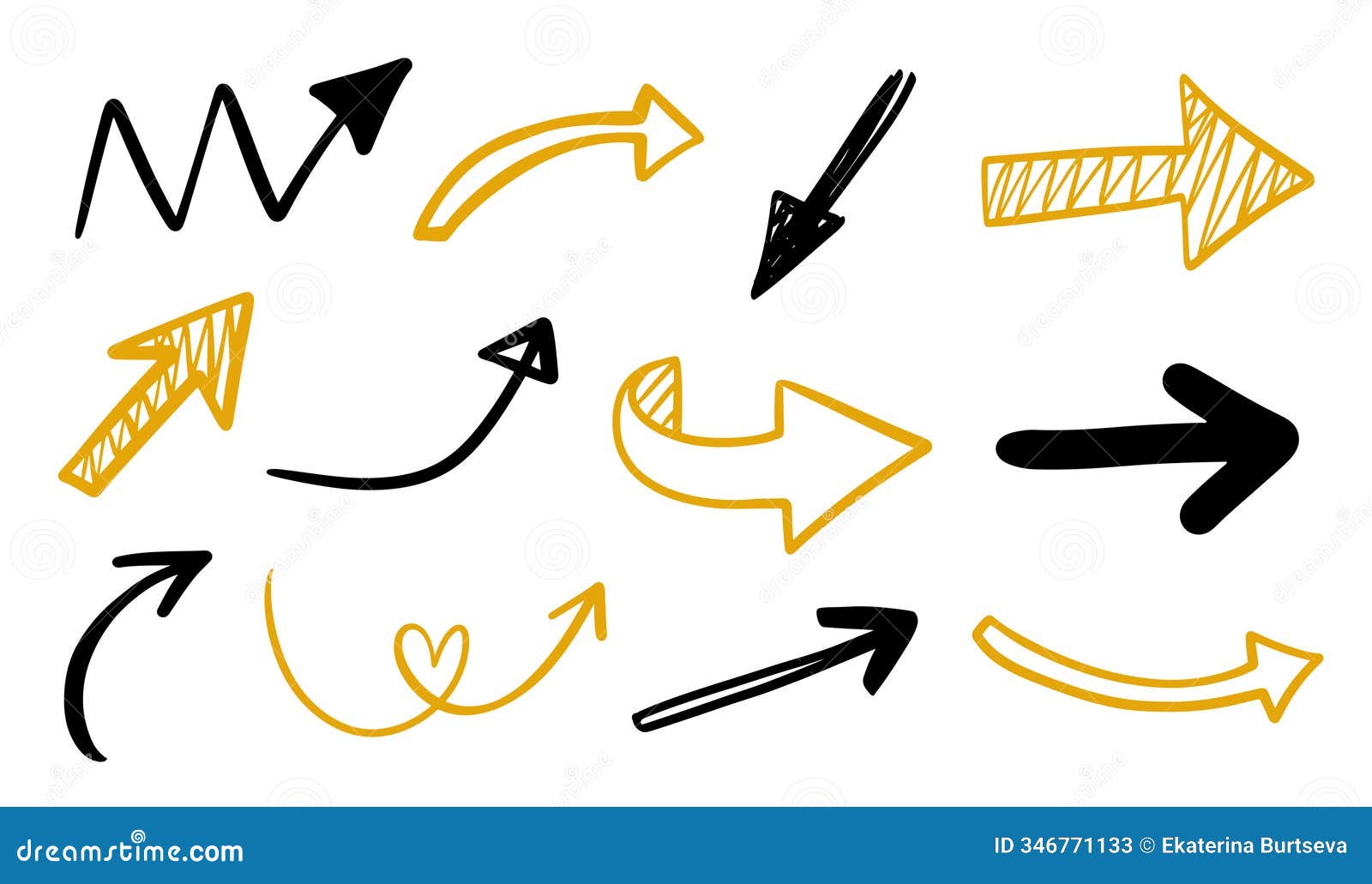 Vector Different Scribbles Arrows Marks Icons Set. Stock Illustration ...