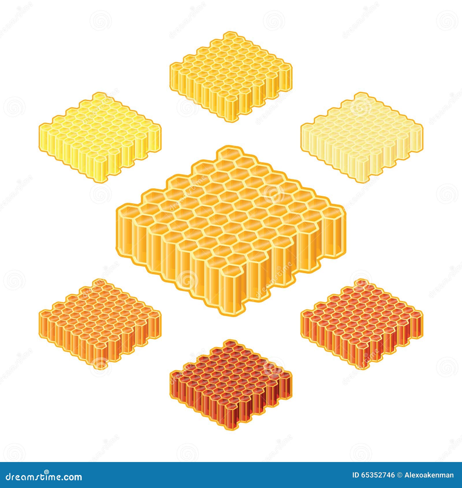 Vector Different Shades or Sorts of Honey into Honeycombs in Isometric ...