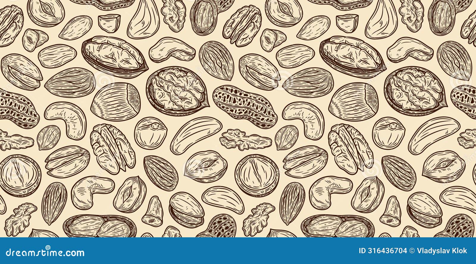 Vector Different Types of Nuts Seamless Pattern Stock Vector ...