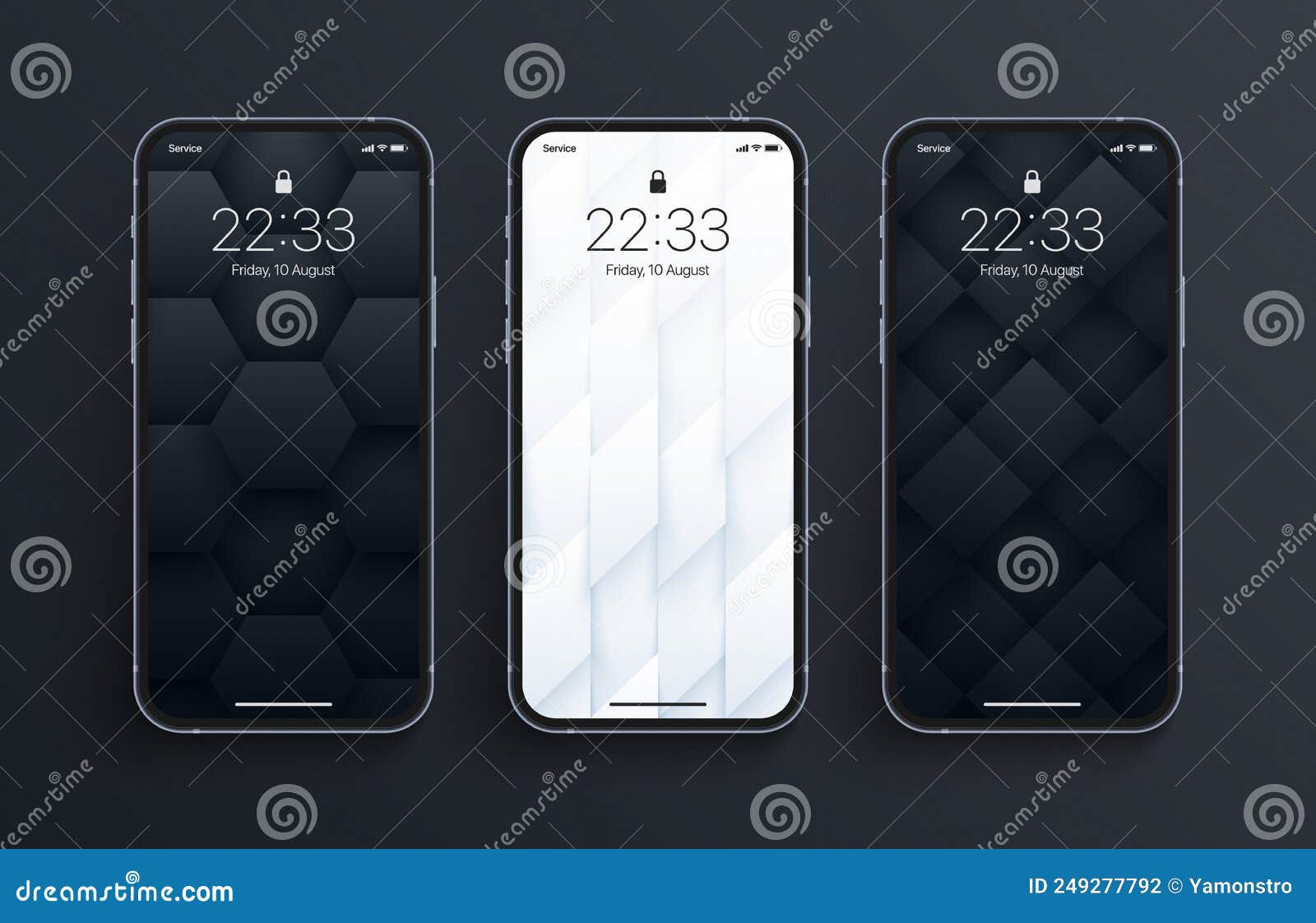Various BW 3D Render Wallpaper Set Realistic Phone Screen Isolated on ...